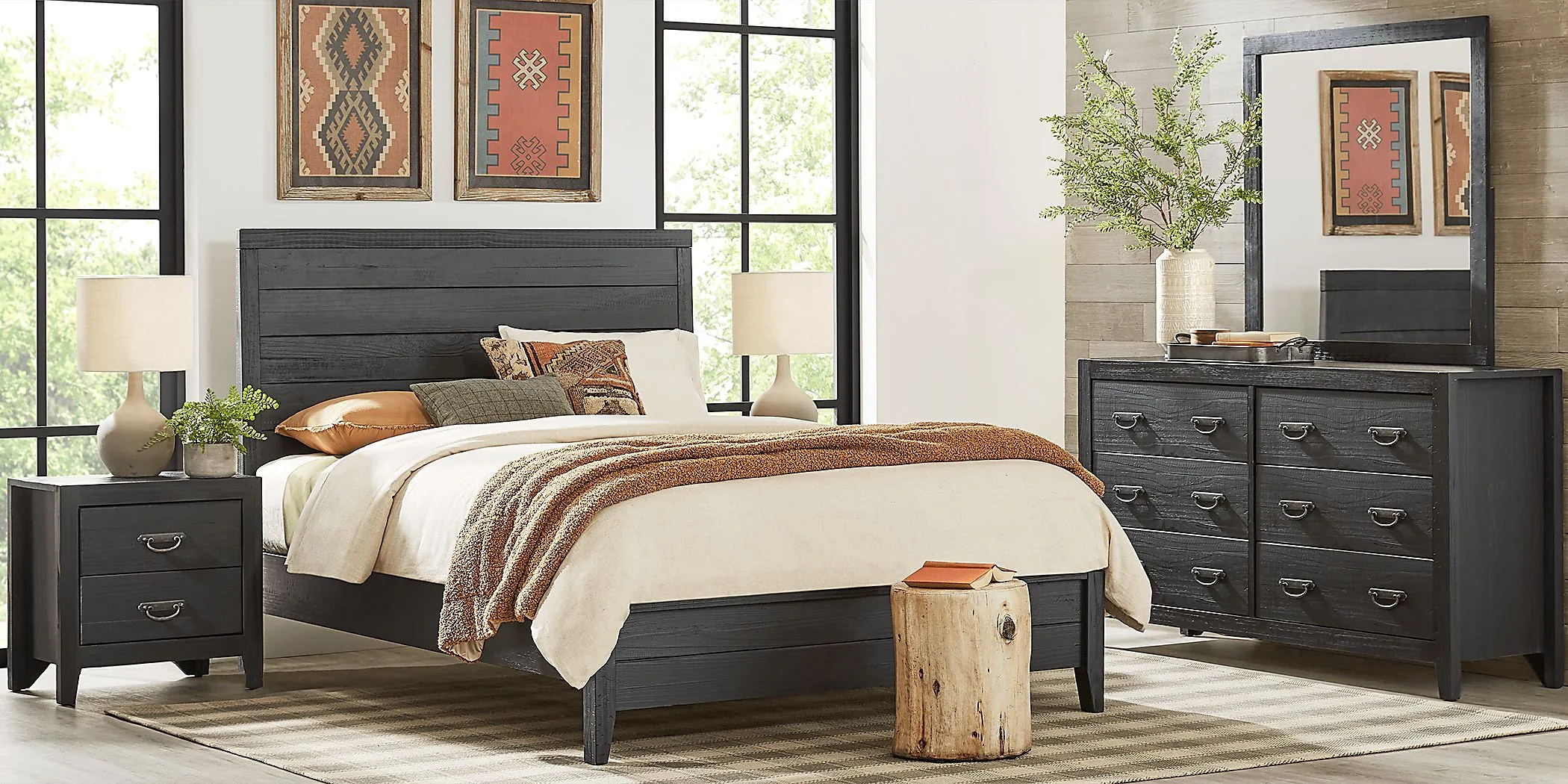 Palm Grove Black 6 Pc Queen Panel Bedroom