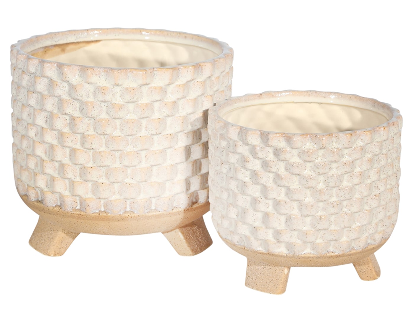 Set of 2 Cream Textured Planters 6/8”W x 6/8”H