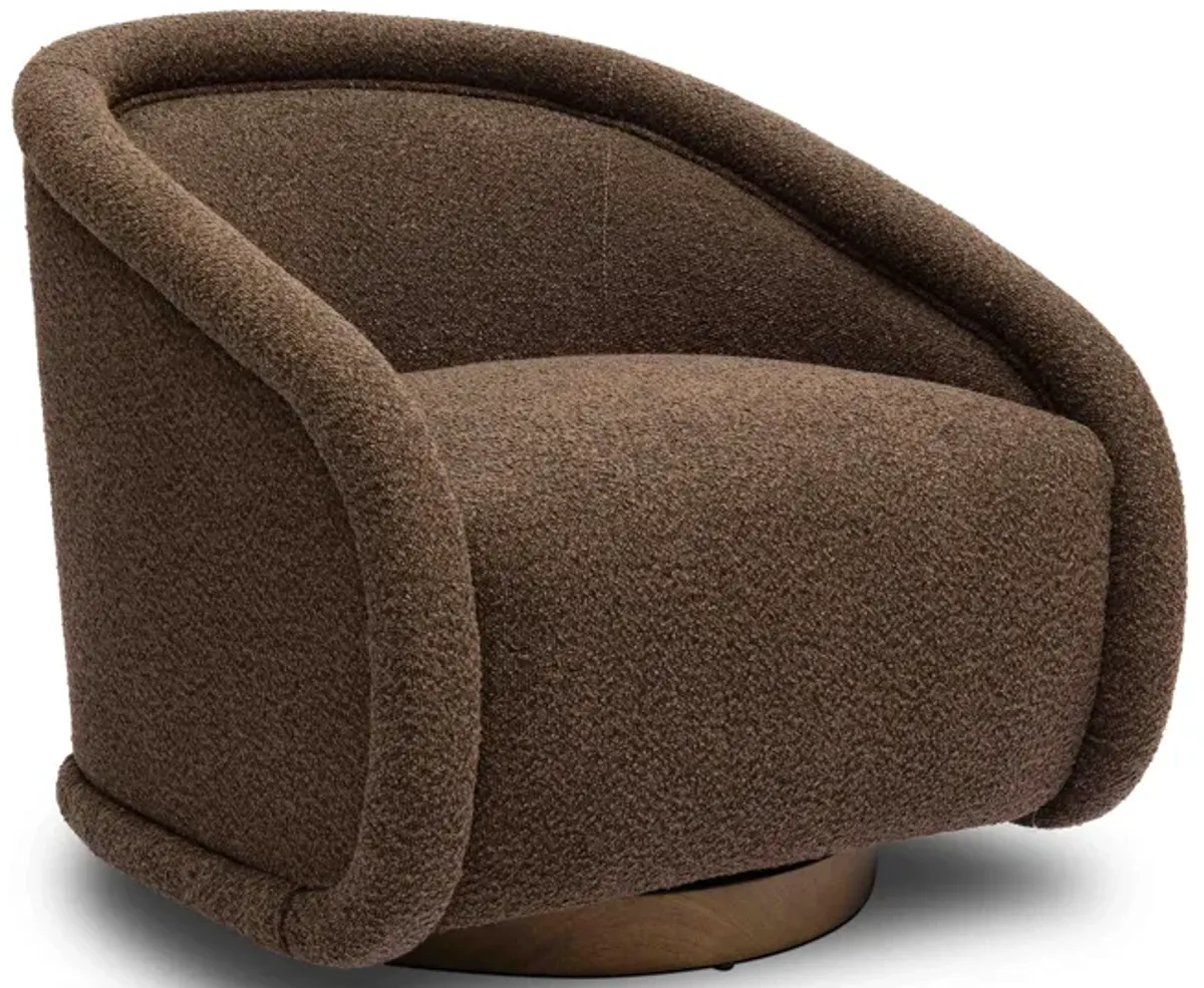 Rory Chocolate Brown Boucle Swivel Chair by TOV Furniture | Furniture.com